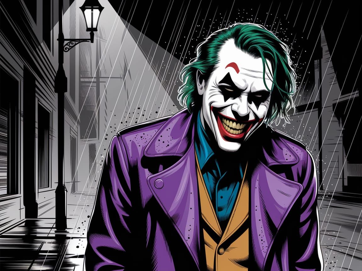 INK DRAWING - Dramatic ink drawing of The Joker laughing maniacally in ...