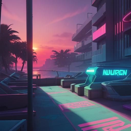 Smoke Breach scene - Cyberpunk Sunset at Beach Resort in Neo...