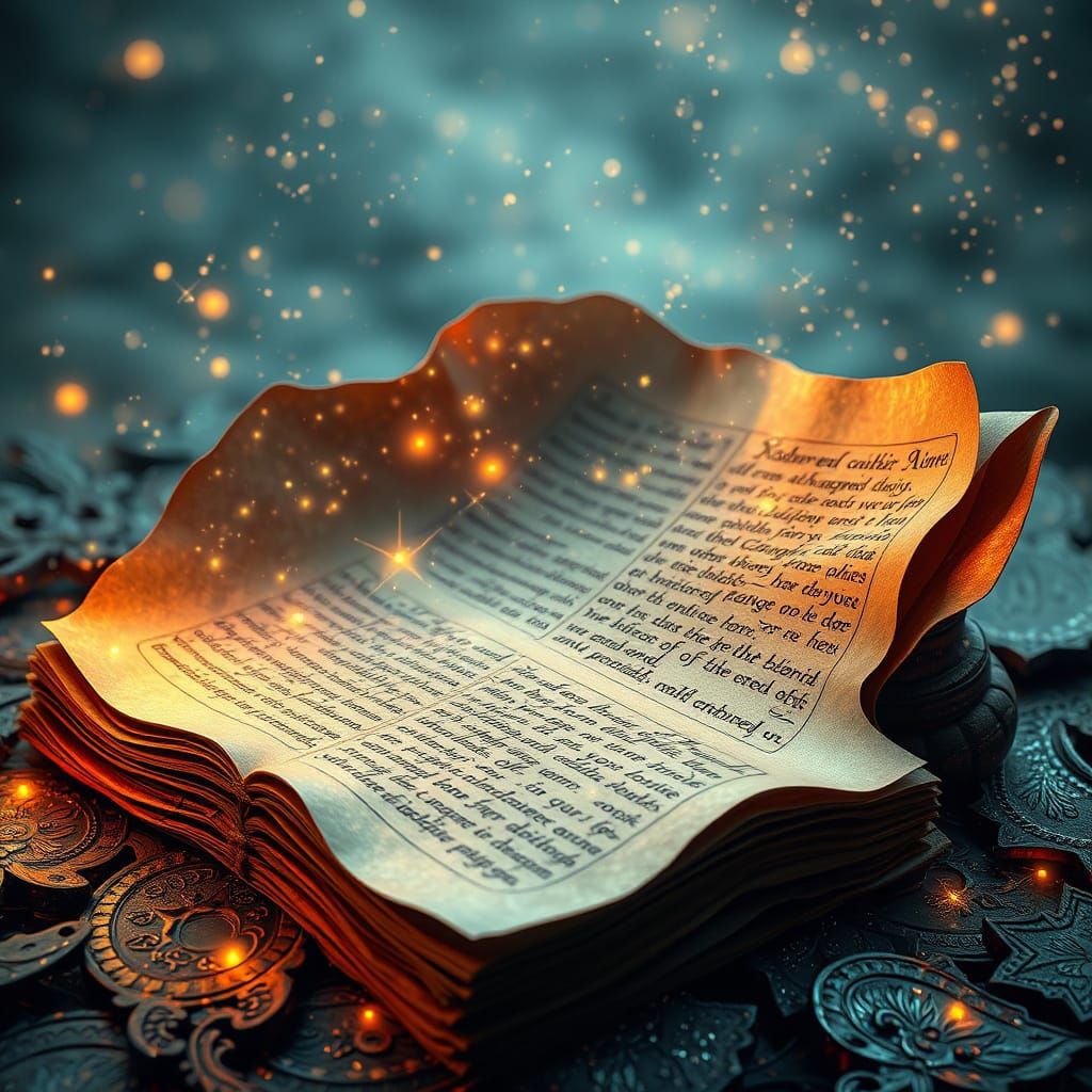 Enchanted Ancient Scrolls Unfold in Ethereal 8K Be... - AI Art