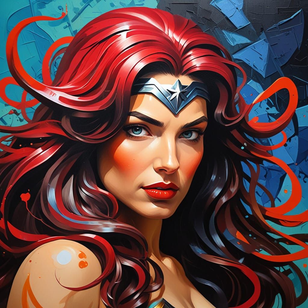 Graffiti art. Medium shot. Linda Carter as Wonder Woman fights Cthulhu ...