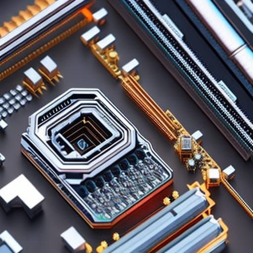 close-up of inticately detailed futuristic circuitry with crystals ...