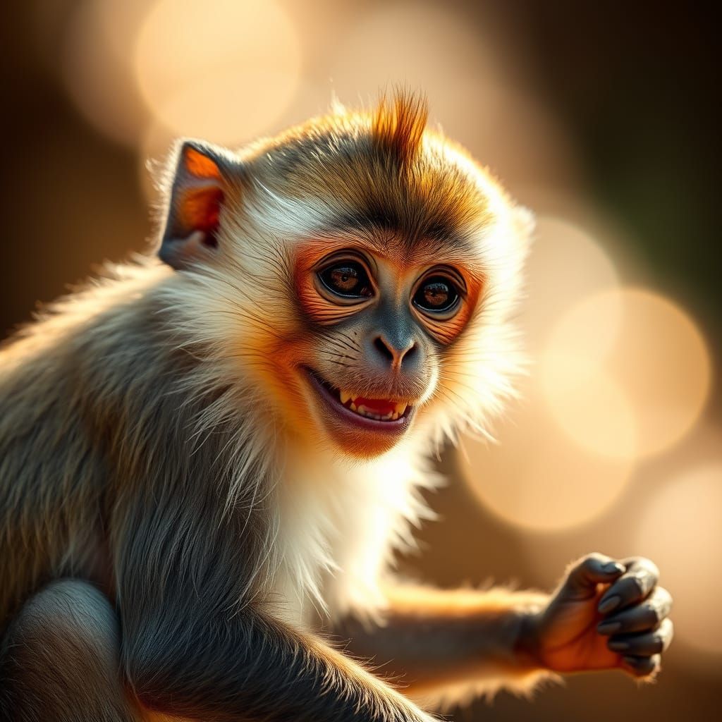 funky monkey - Energetic Monkey Portrait in Warm, Golden Lig...