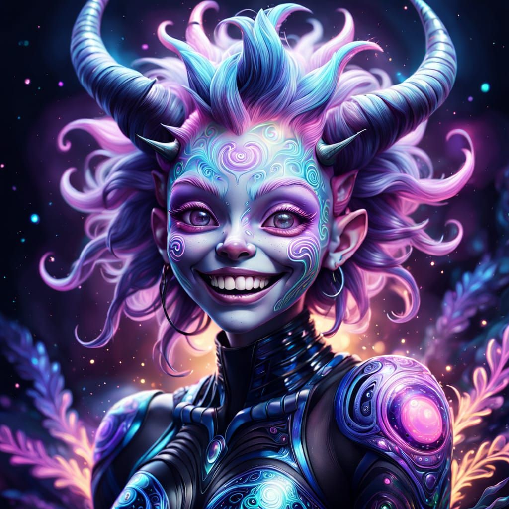 Ethereal Alien Goddess in Vibrant Cosmic Fantasy S... - AI Art