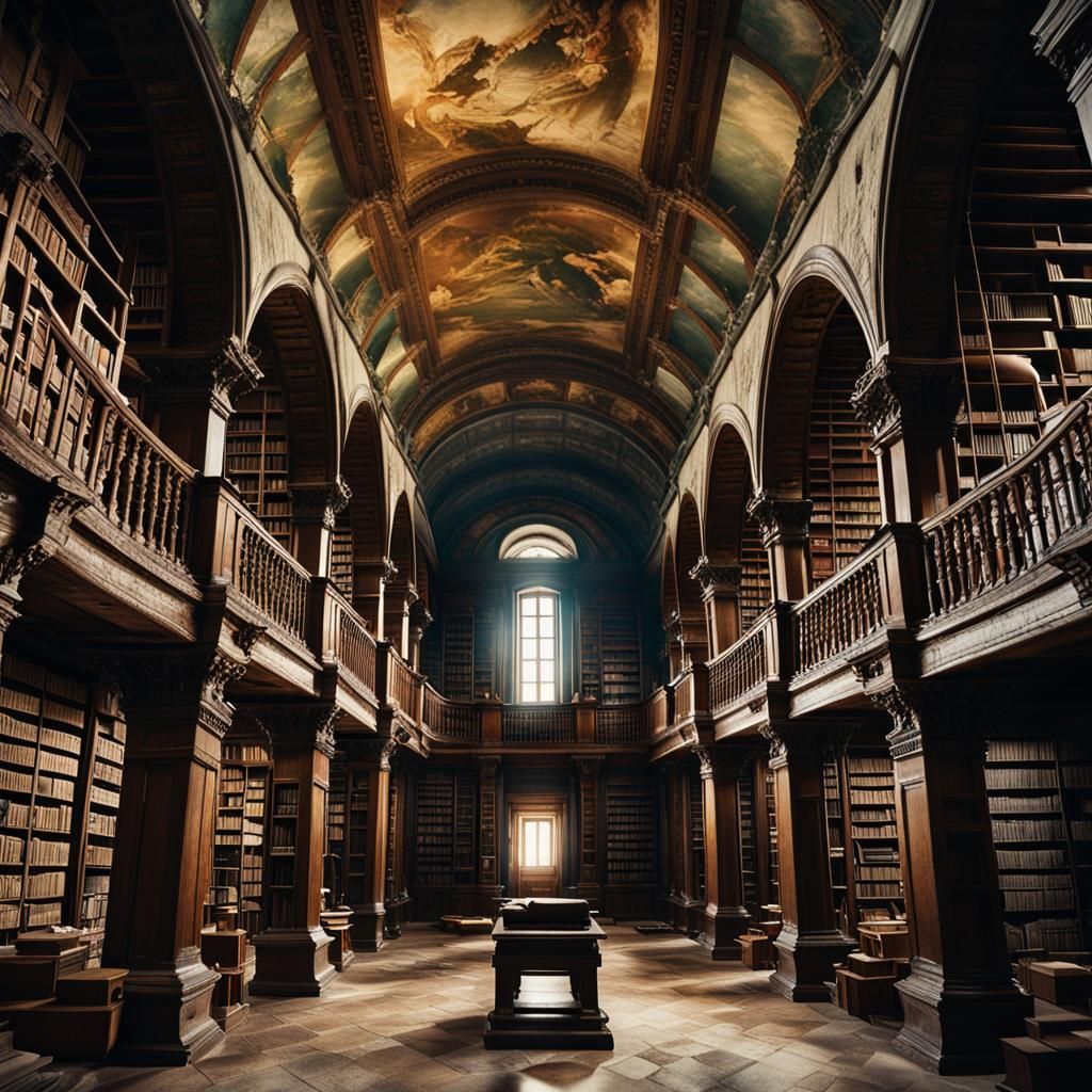 Vast library of ancient world, old library, ancient library, monolithic ...
