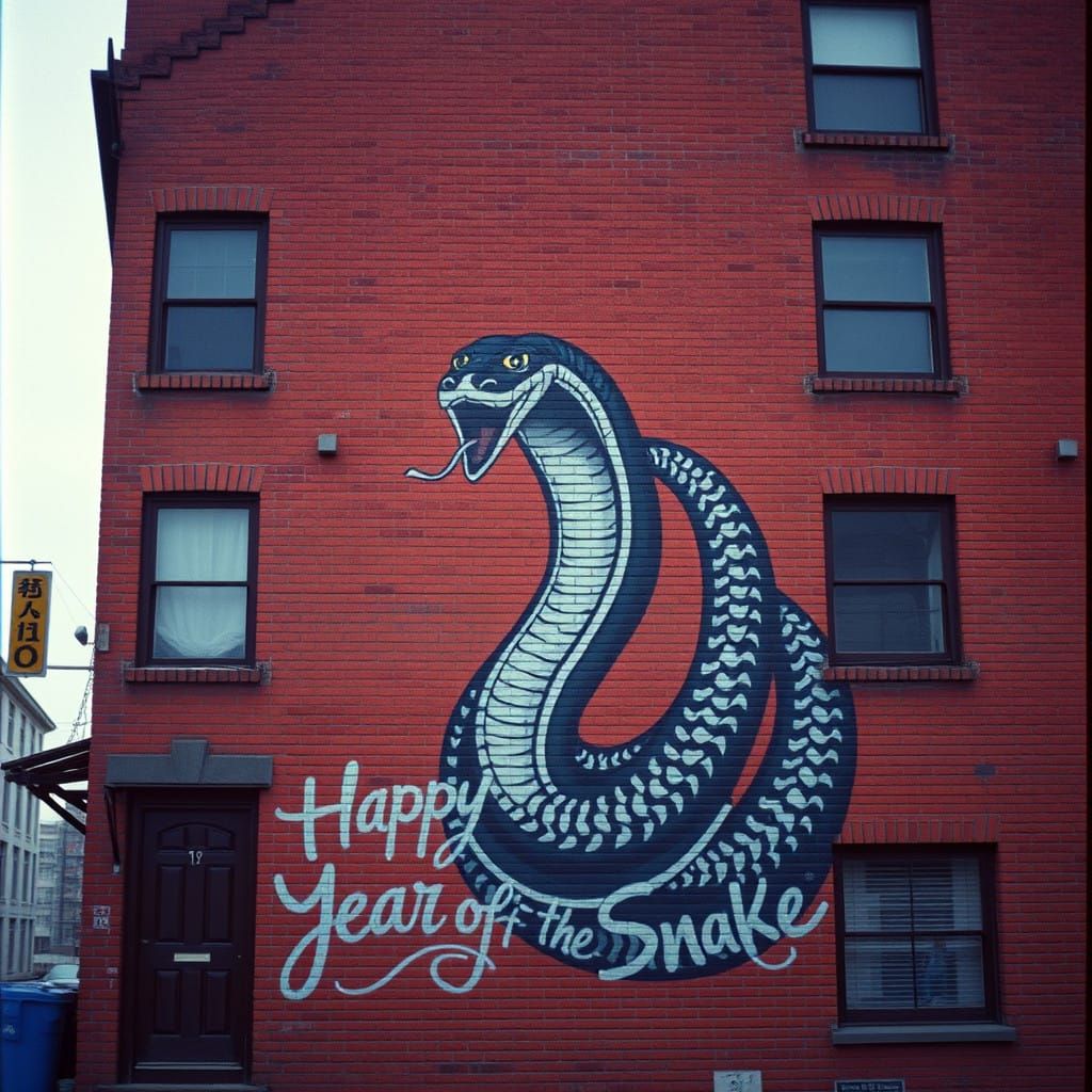 Surreal Snake Mural Unfolds on Brick Facade as Cin... - AI Art