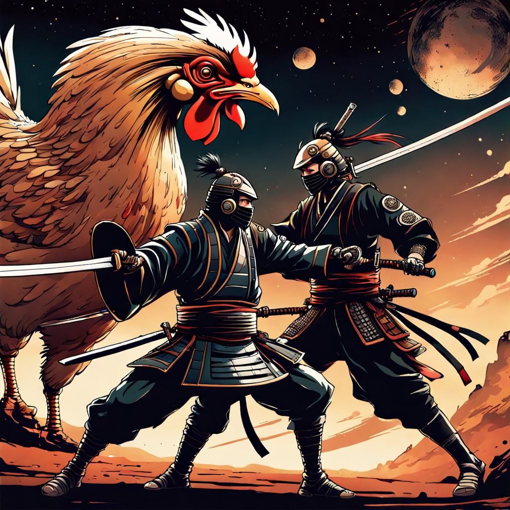 Samurai duel for chicken - AI Generated Artwork - NightCafe Creator