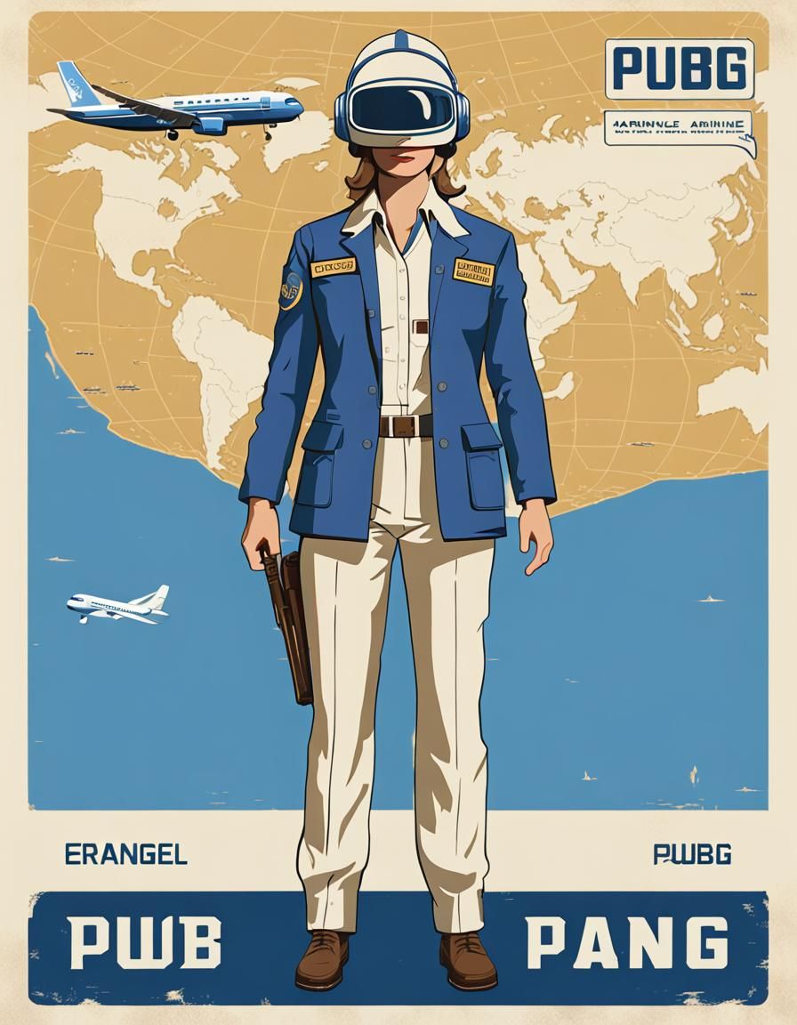 PUBG - fan art - Vintage PUBG Travel Poster in Retro PAN AM...