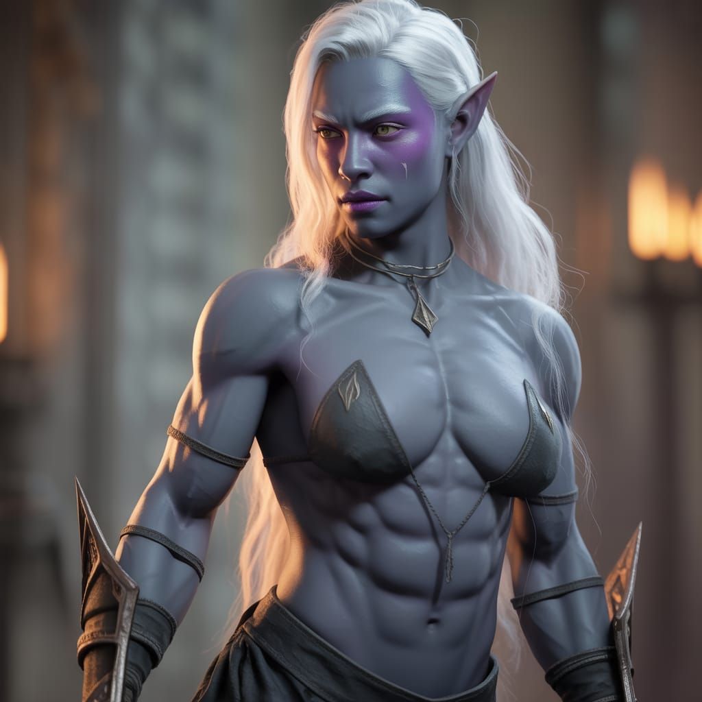 Hyperdetailed Drow Elf Warrior in Dark Fantasy Sty... - AI Art