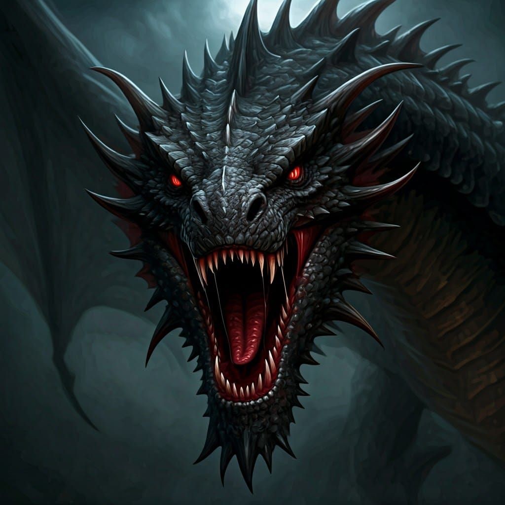 Night Death - Dark, Winged Dragon of Nightmares, in the Styl...