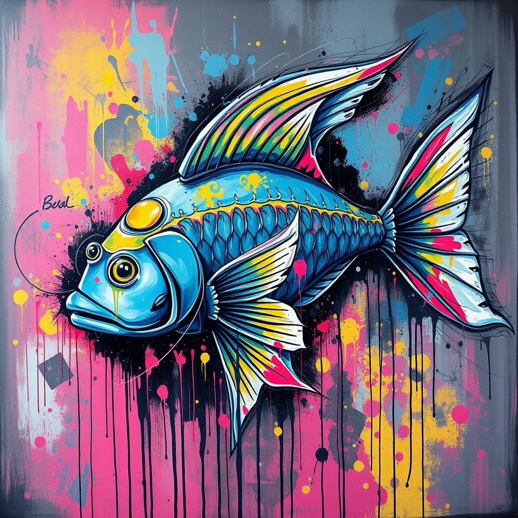 abstract fish - Vibrant Street Art of Pisces in Graffiti Sty...