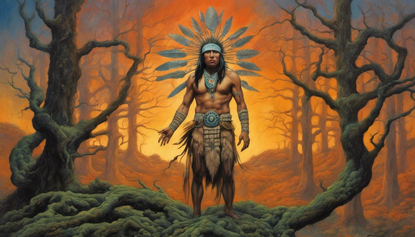"25-year-old male Native American shaman with visions of battle around ...