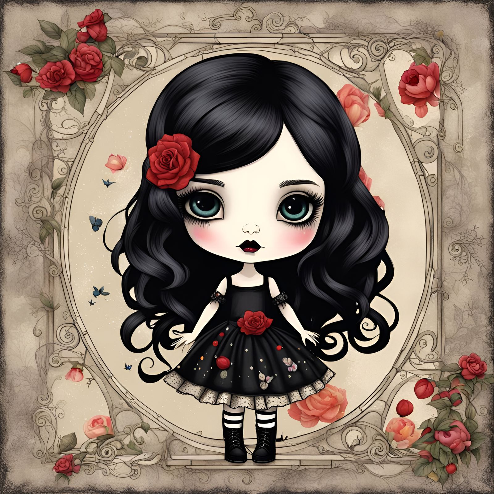 A beautiful adorable cute retro goth shabby girl, in color, Jasmine ...