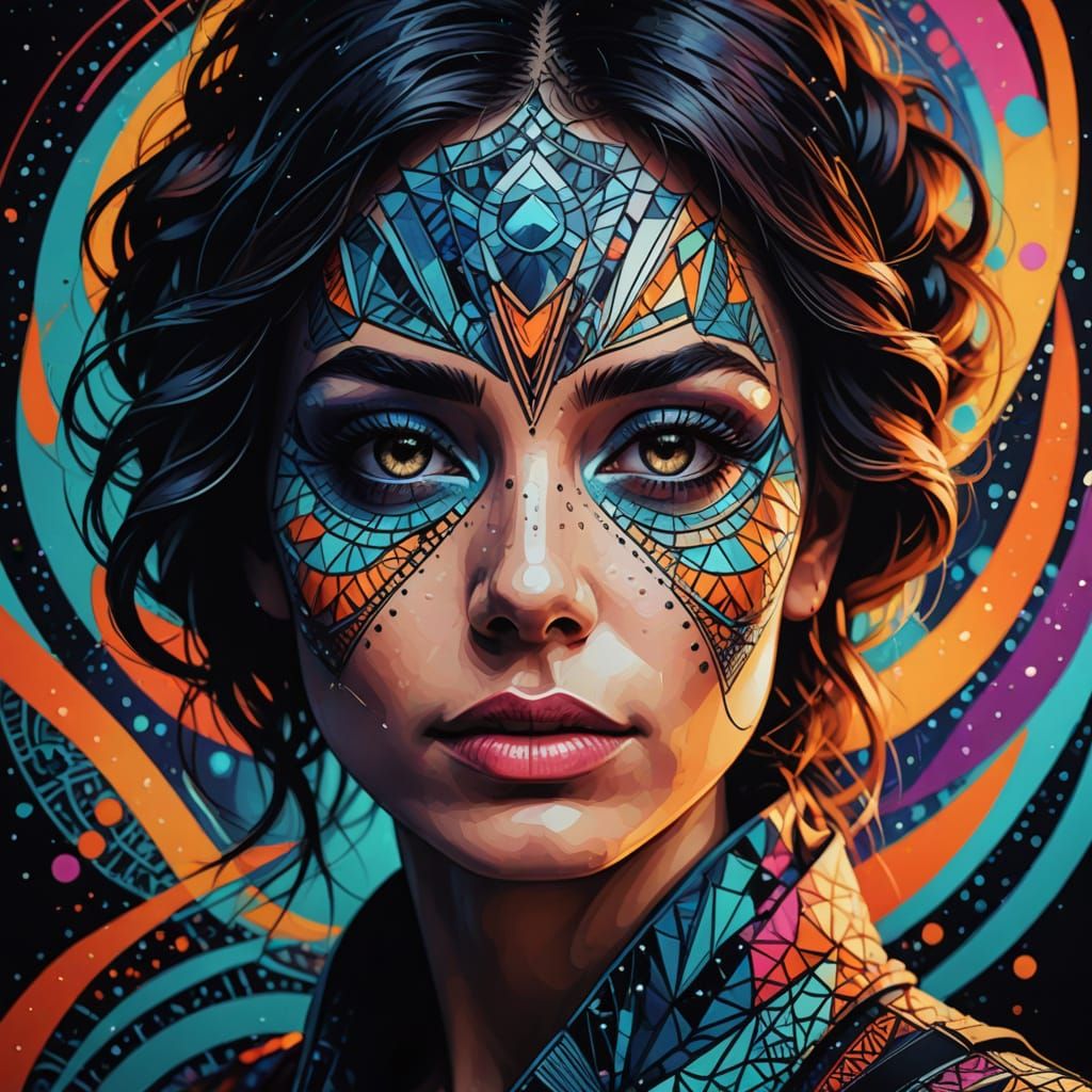 Futuristic Woman's Face in Triadic Colors with Zen... - AI Art