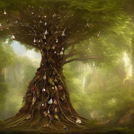 a mystic Bonzi tree inside a glass trophy case, beads of sweat, entire ...