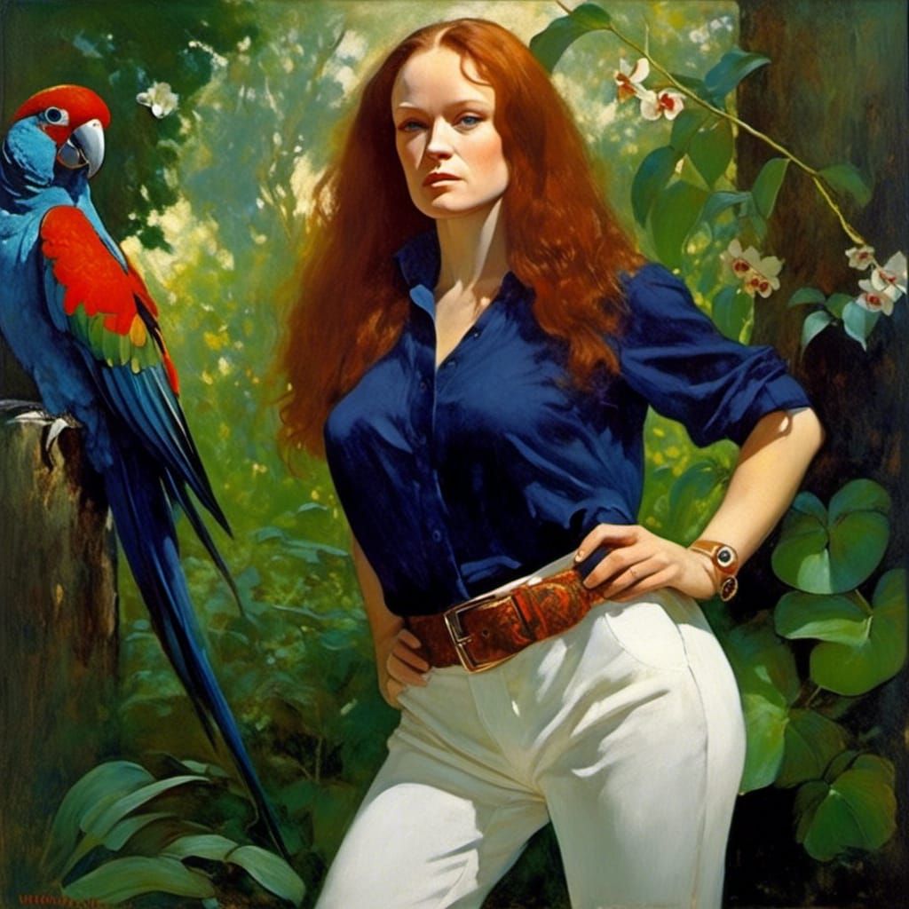 lovely alluring idealized Irish woman, very long auburn hair hanging ...