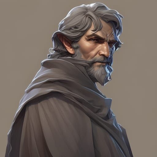 DND portrait, Old dirty gray brown haired man with muddy cloak - AI ...