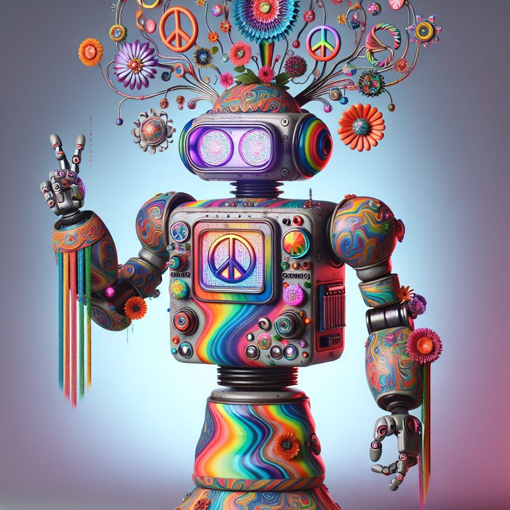 Psychedelic Hippie Robot - AI Generated Artwork - NightCafe Creator