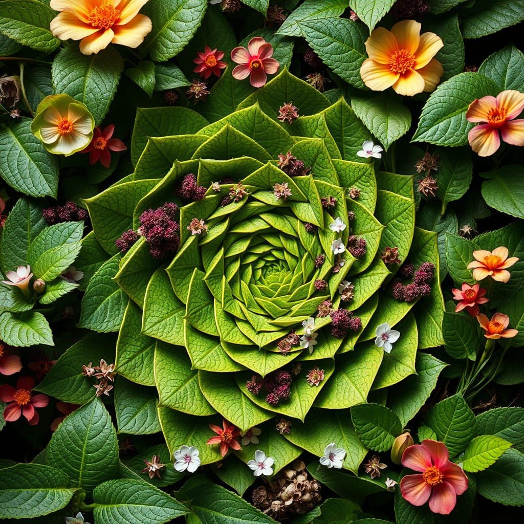 Fibonacci spiral - Vibrant Fibonacci Nature Scene in Impress...