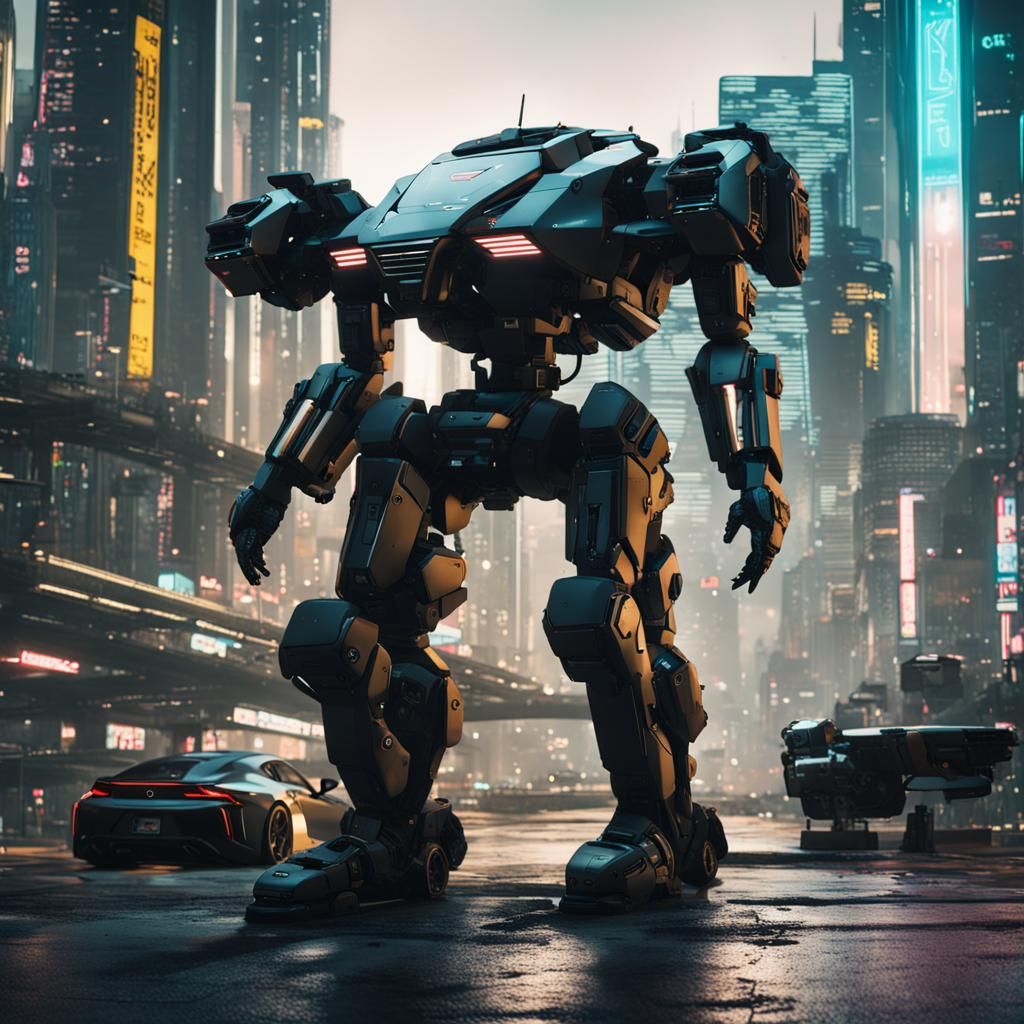 Cyberpunk mech in a city - AI Generated Artwork - NightCafe Creator
