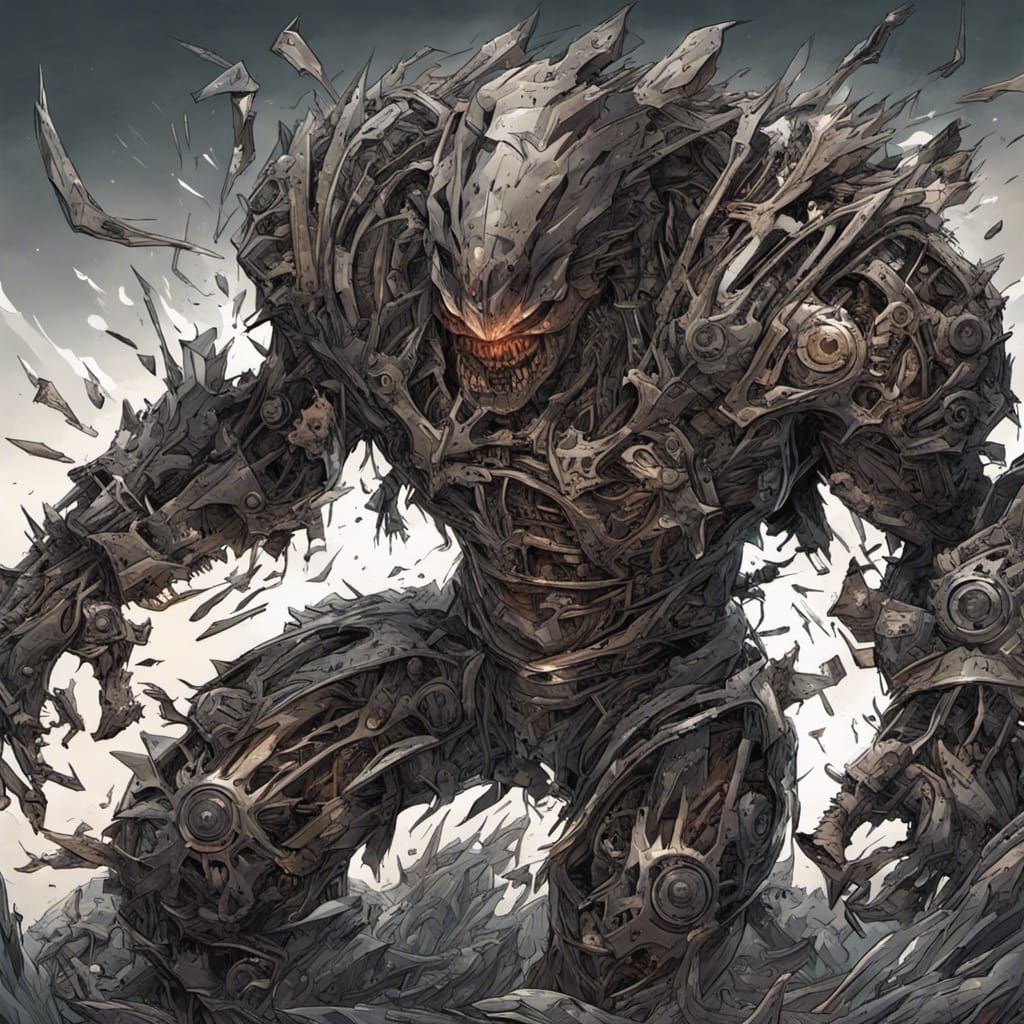 Evil monster made of metal shards, gears, and motor oil - AI Generated ...