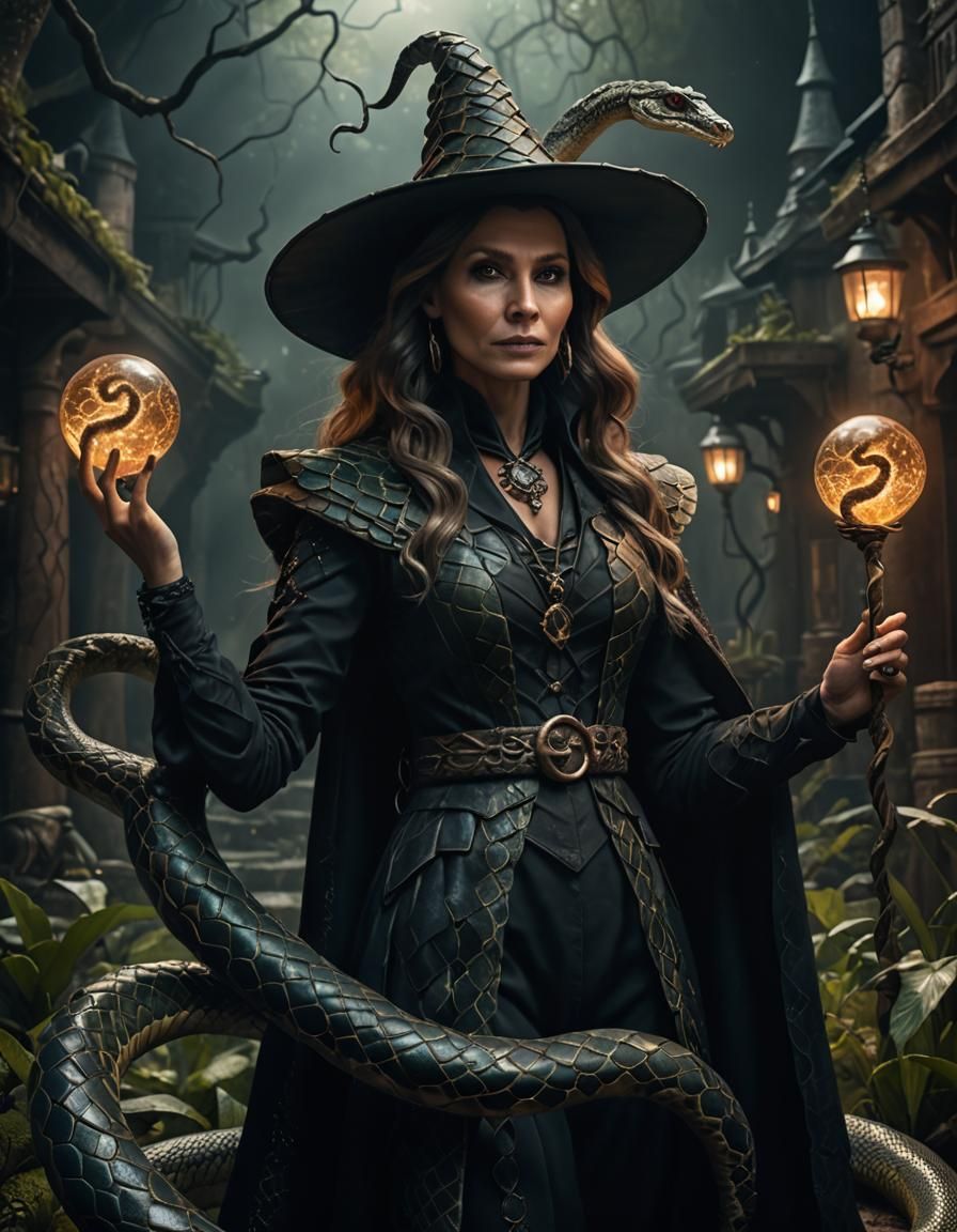 A witch with at a photoshoot with magical floating orbs lighting the ...