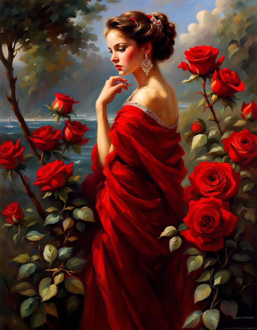 She looks pretty in red - AI Generated Artwork - NightCafe Creator