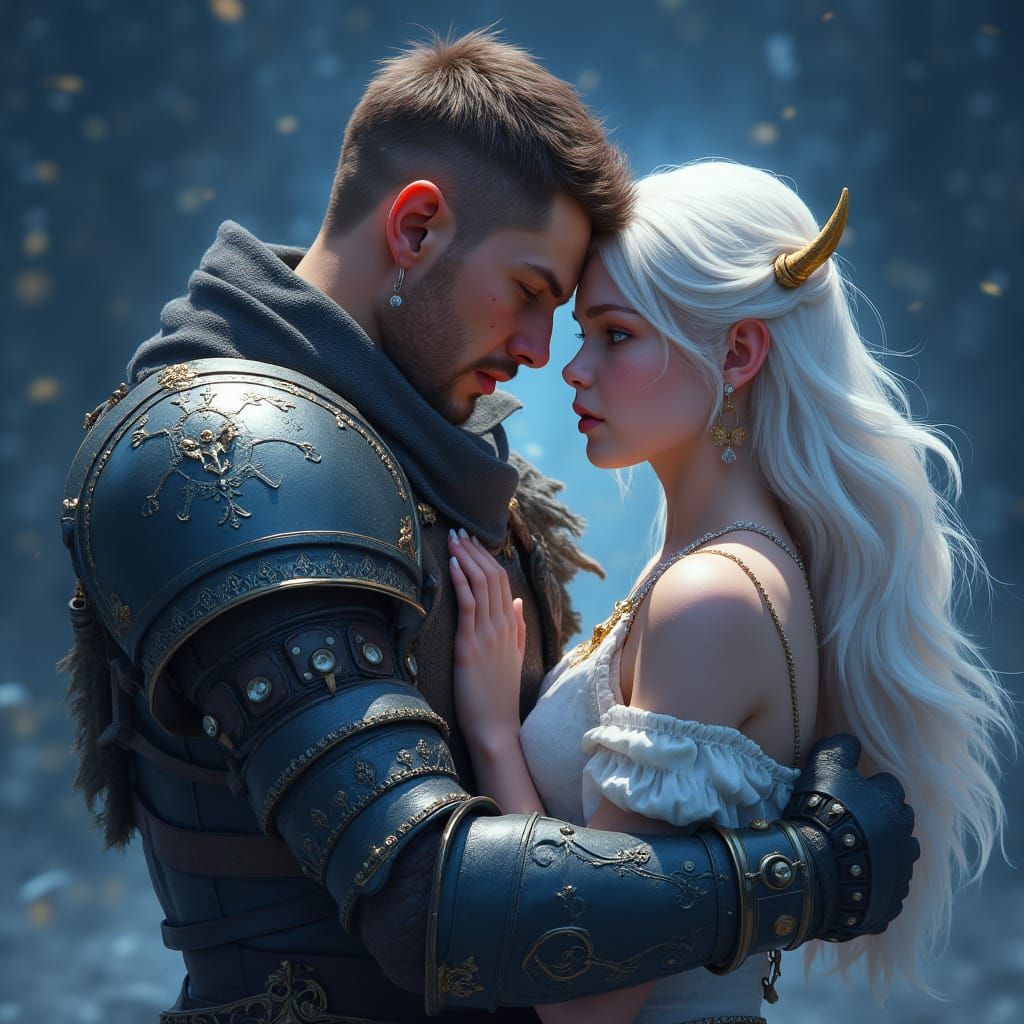 Medieval Knight Holds Celestial Beauty in Starligh... - AI Art