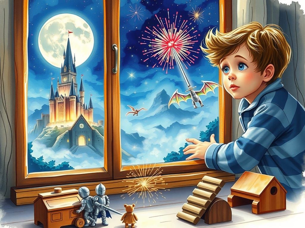 Enchanted Boy Contemplates Whimsical World Beyond ... - AI Art