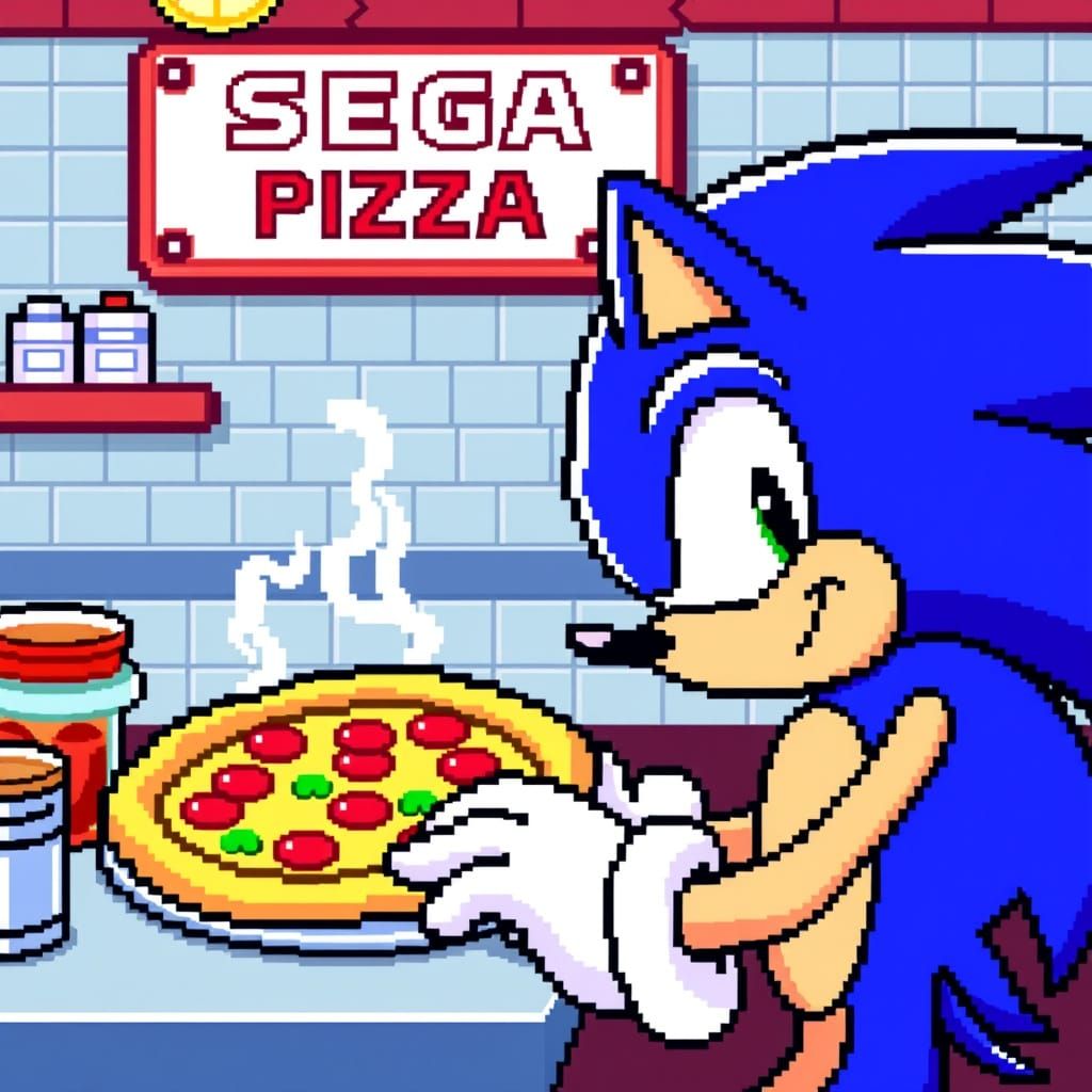 Sonic Making Pizza! - Sonic in 16-bit Sega Genesis Style Piz...