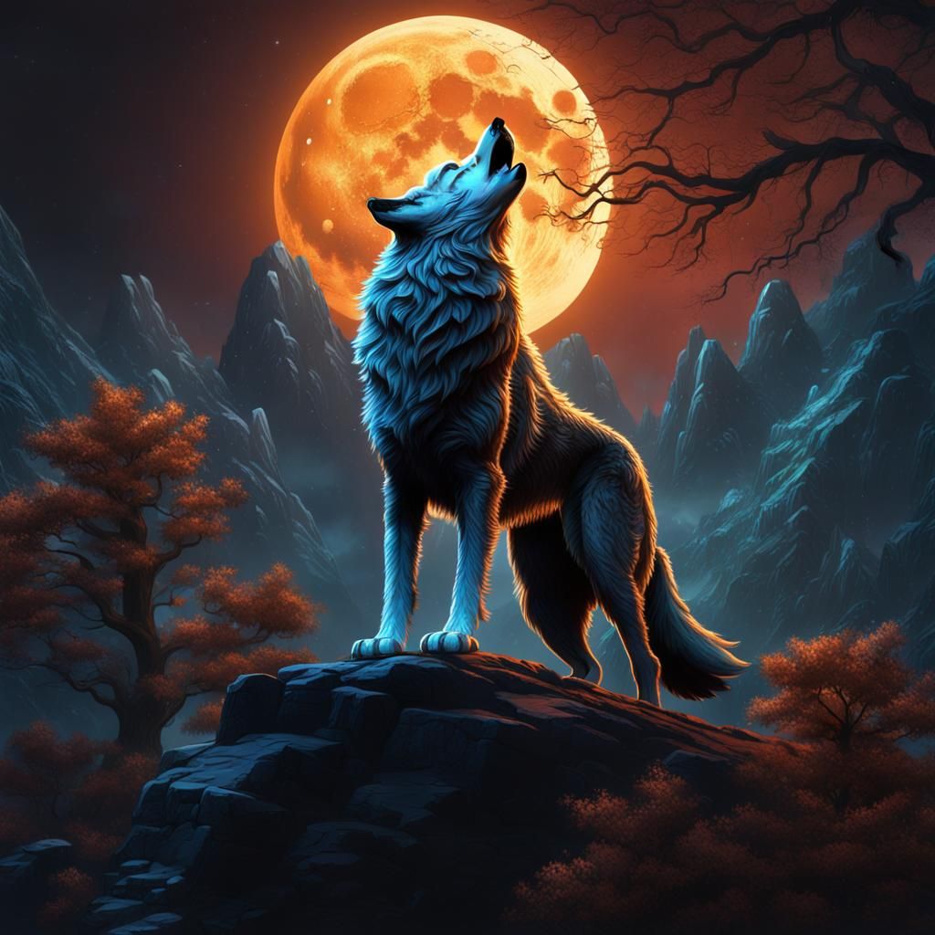 Wolf Howling at the Moon - AI Generated Artwork - NightCafe Creator