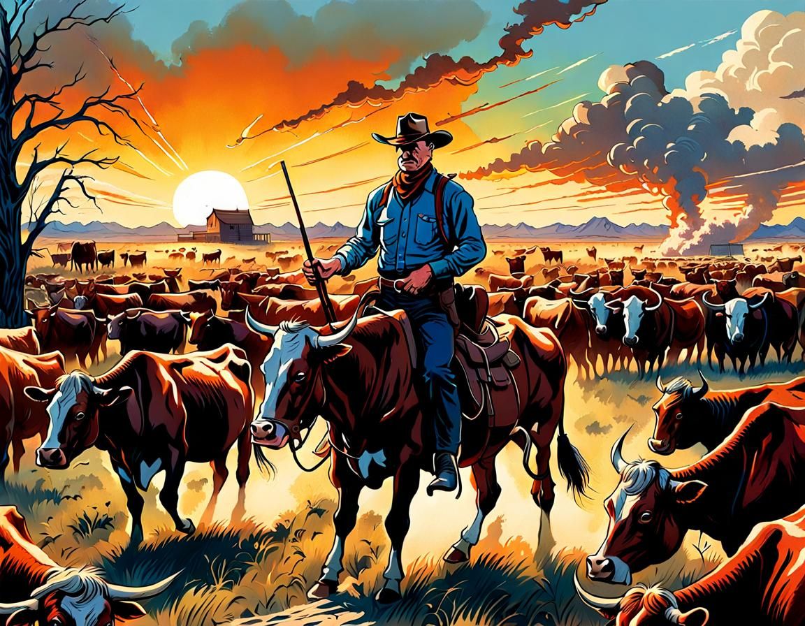 cowboys rustling cattle - AI Generated Artwork - NightCafe Creator
