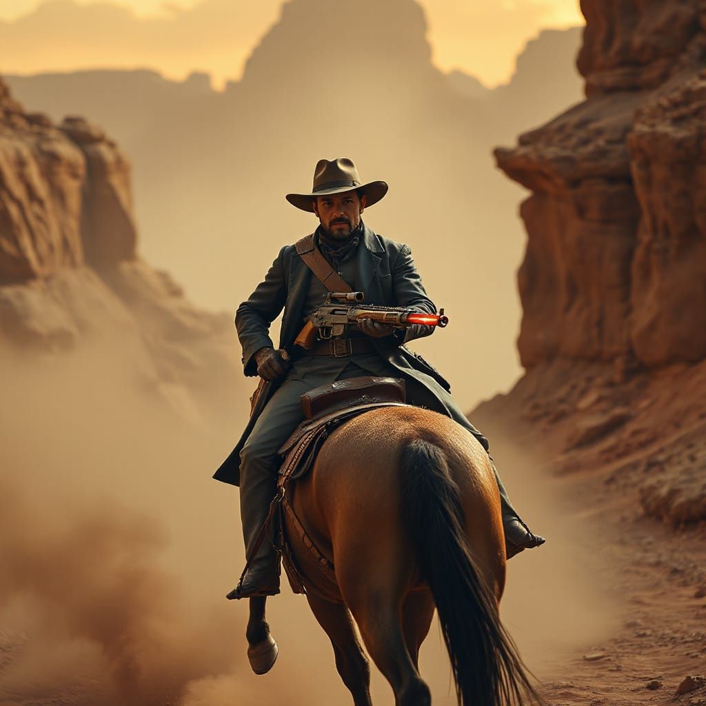 Alien Slayer Cowboy - Futuristic Cowboy Rides with Laser Rif...