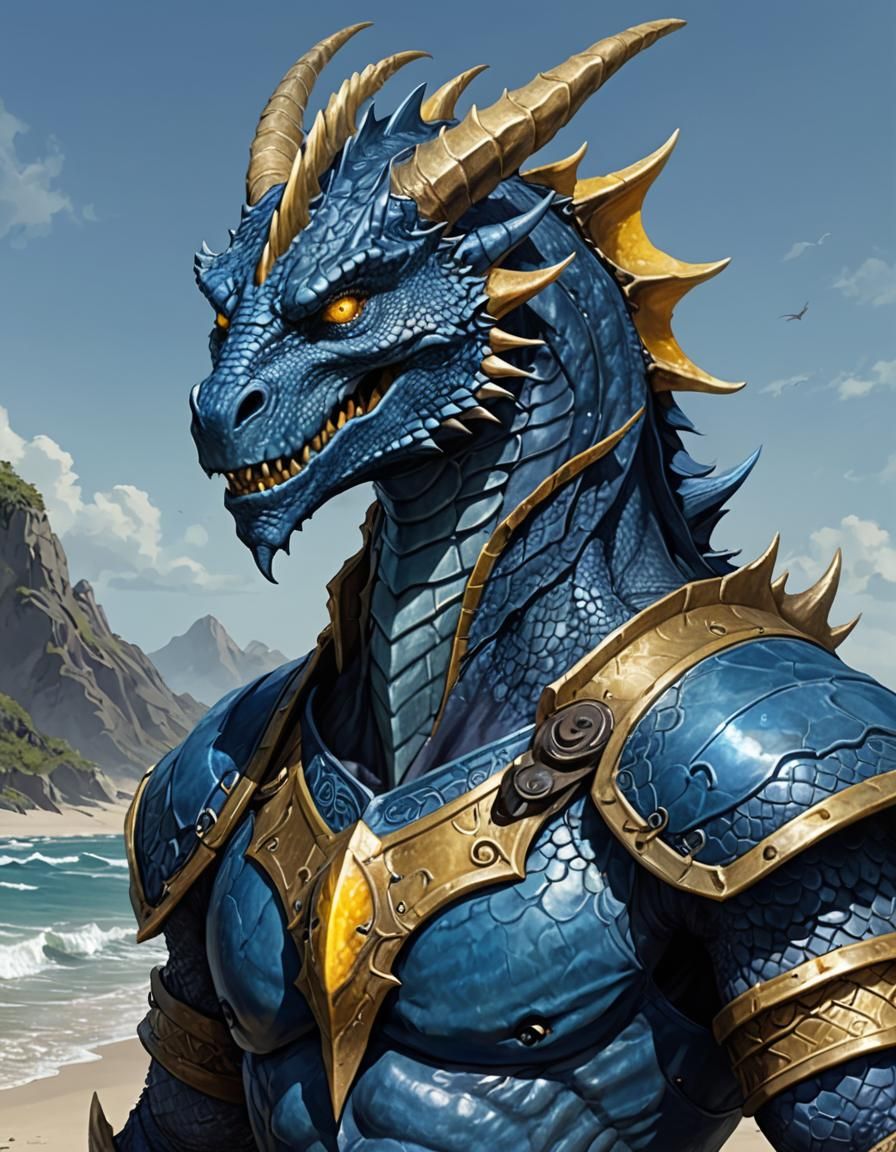 Chromatic Blue Dragonborn - AI Generated Artwork - NightCafe Creator