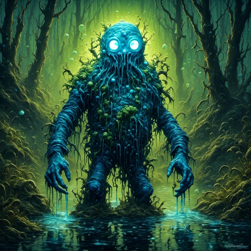 swamp thing with a blue lantern in the bayou - AI Generated Artwork ...