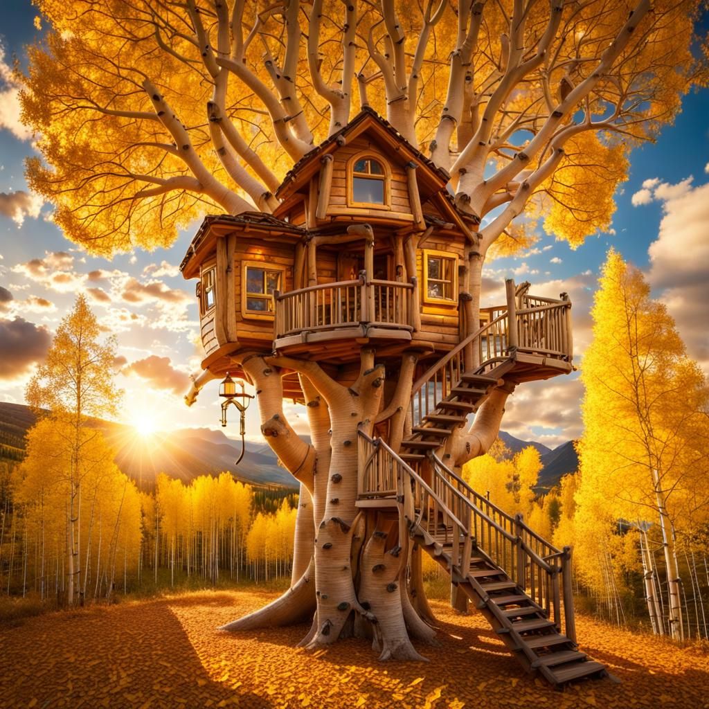 Fall tree house - AI Generated Artwork - NightCafe Creator