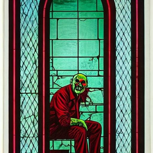 Smiling Zombie in Stained Glass Cell in 1940s - AI Generated Artwork ...