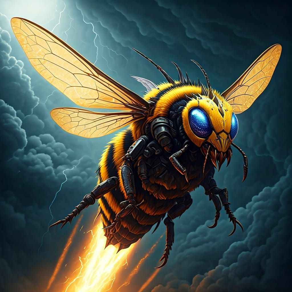 Bumblebee-Dragon Hybrid Soaring Through Electric S... - AI Art