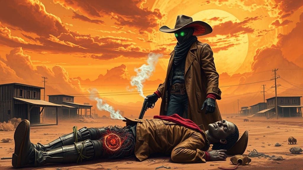 Cyberpunk Cowboy Android Brings Freedom to a Desol... - AI Art