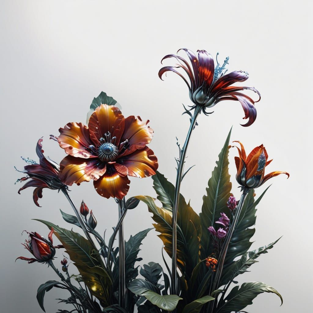 flowers - Chrome Metal Flowers: Epic Digital Matte Paintin...