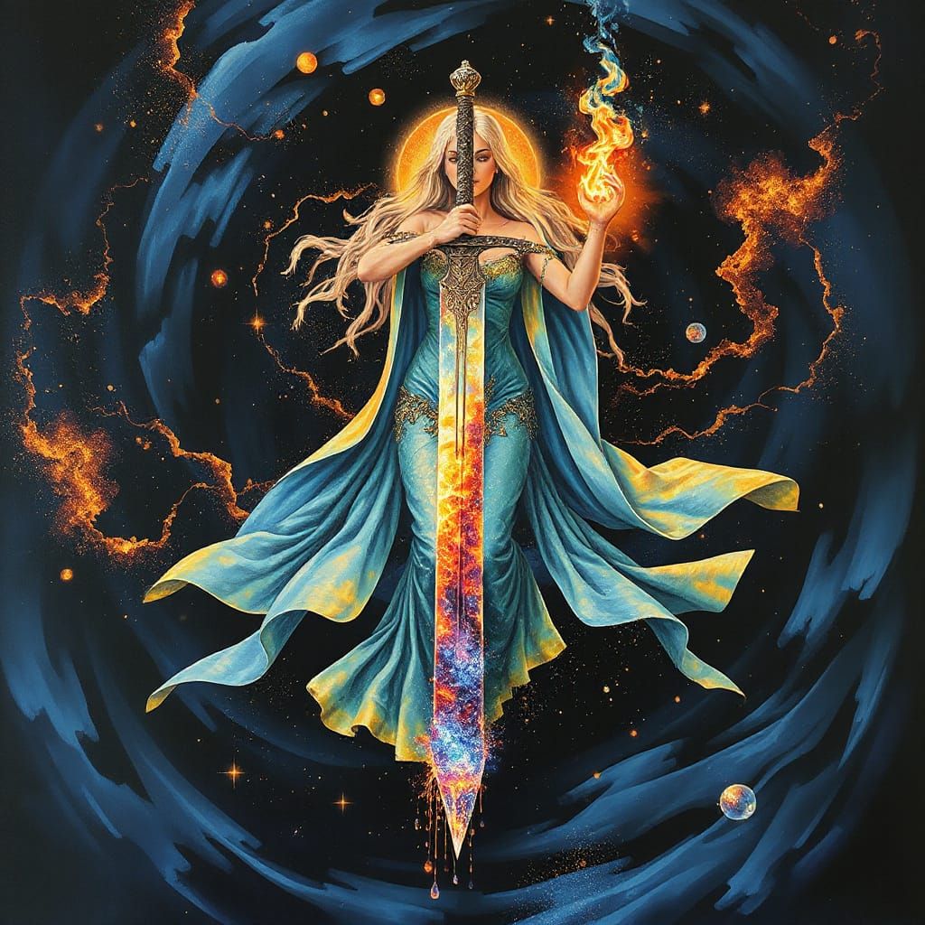 5 Elements forged sword hold by the goddess of the multiverse