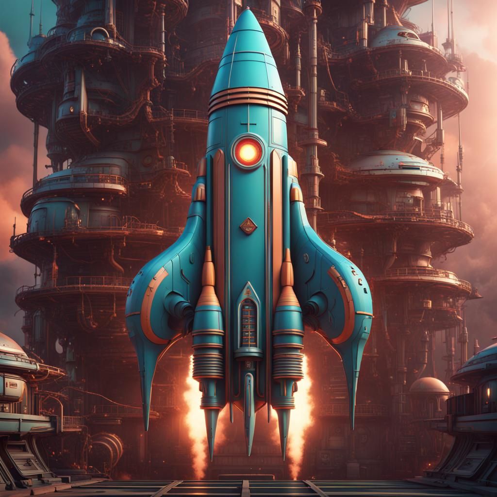 Retro-futuristic rocket ship - AI Generated Artwork - NightCafe Creator