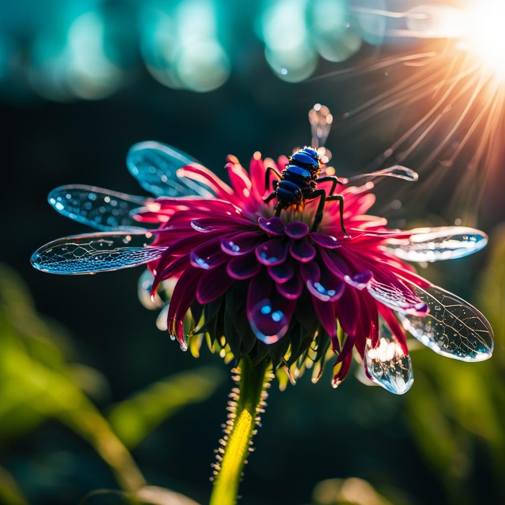 Macro Photography Features a Firefly on a Glass Da... - AI Art