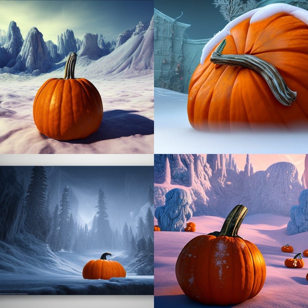 frozen pumpkin in a snowfield - AI Generated Artwork - NightCafe Creator