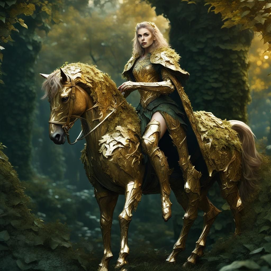 Beautiful Mysterious Full_body Rocco-gold armored Centaur Forest ...