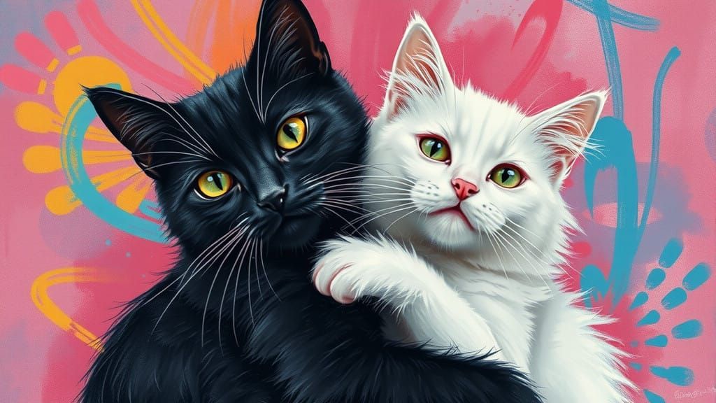 Two Different Cats! - Feline Friends in Whimsical Street Ar...