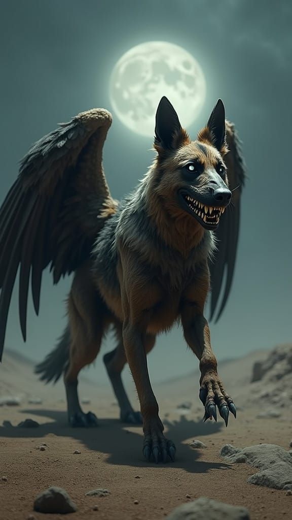 Cybergothic Monster: Mutilated Eagle Dog Stands in... - AI Art