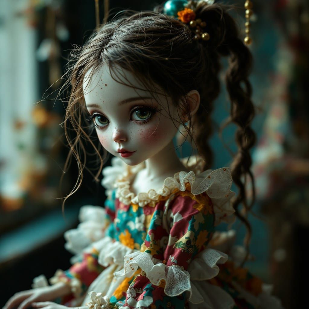Sad Doll - Hyper-Realistic Marionette Girl in Whimsical Part...