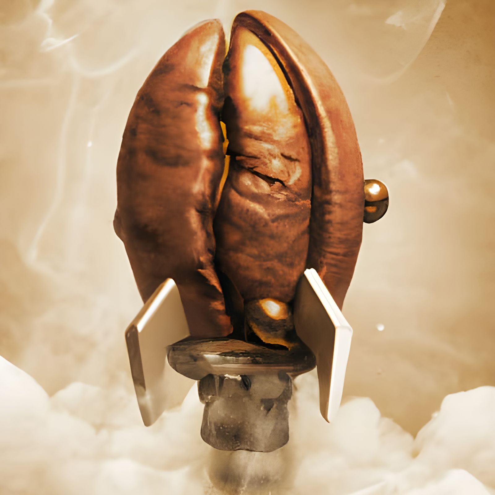 The Coffee Bean branded steampunk spaceship in a gas cloud nebula - AI ...