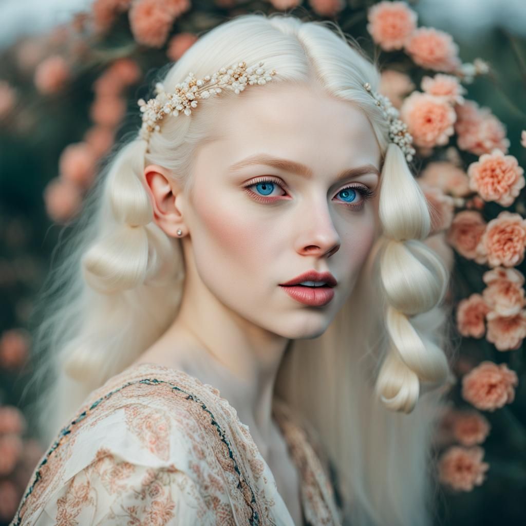 Young albino Slavic woman with blue eyes, blushing - AI Generated ...