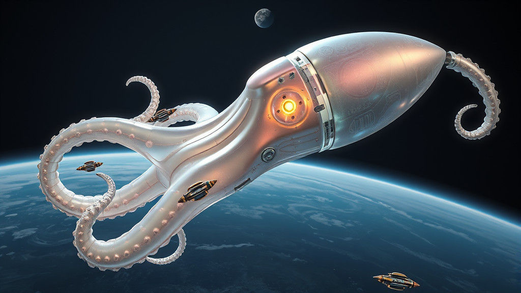 A Glowing, Octopus-Shaped Spaceship Hovers in Spac... - AI Art